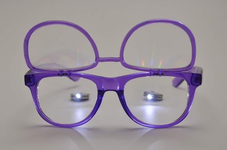 Transparent Purple Plastic Diffraction Glasses , Flip Up Glasses